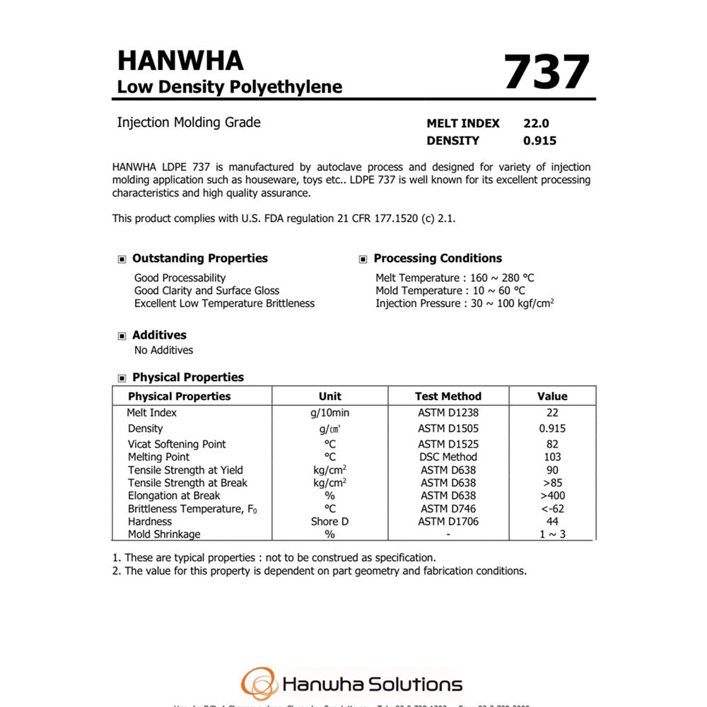 HANWHA 737 LDPE Injection | Polymer in Stock
