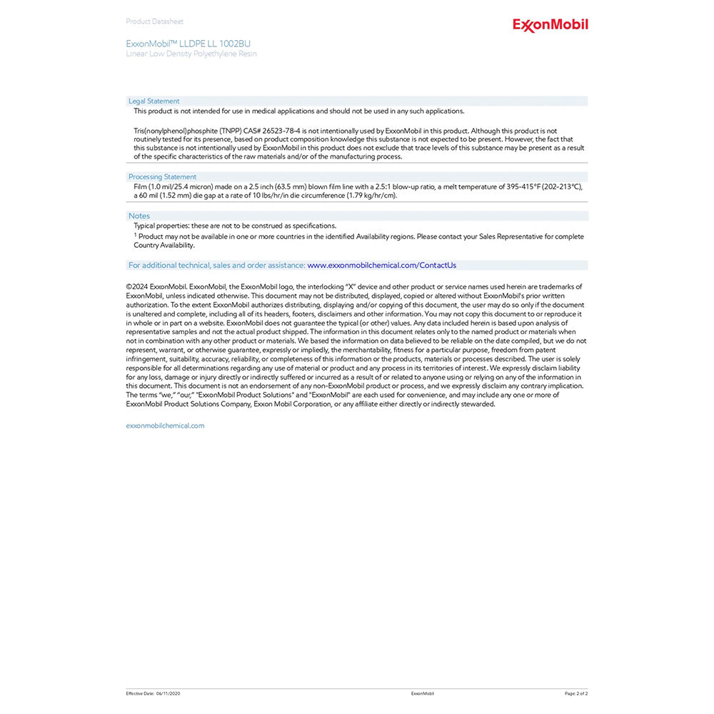 LLDPE EXXON 1002BU | Polymer in Stock