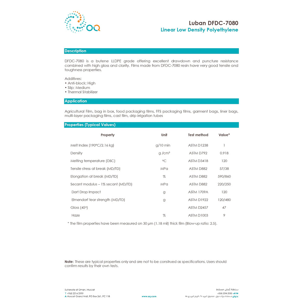 OQ DFDC 7080 LLDPE | Polymer in Stock