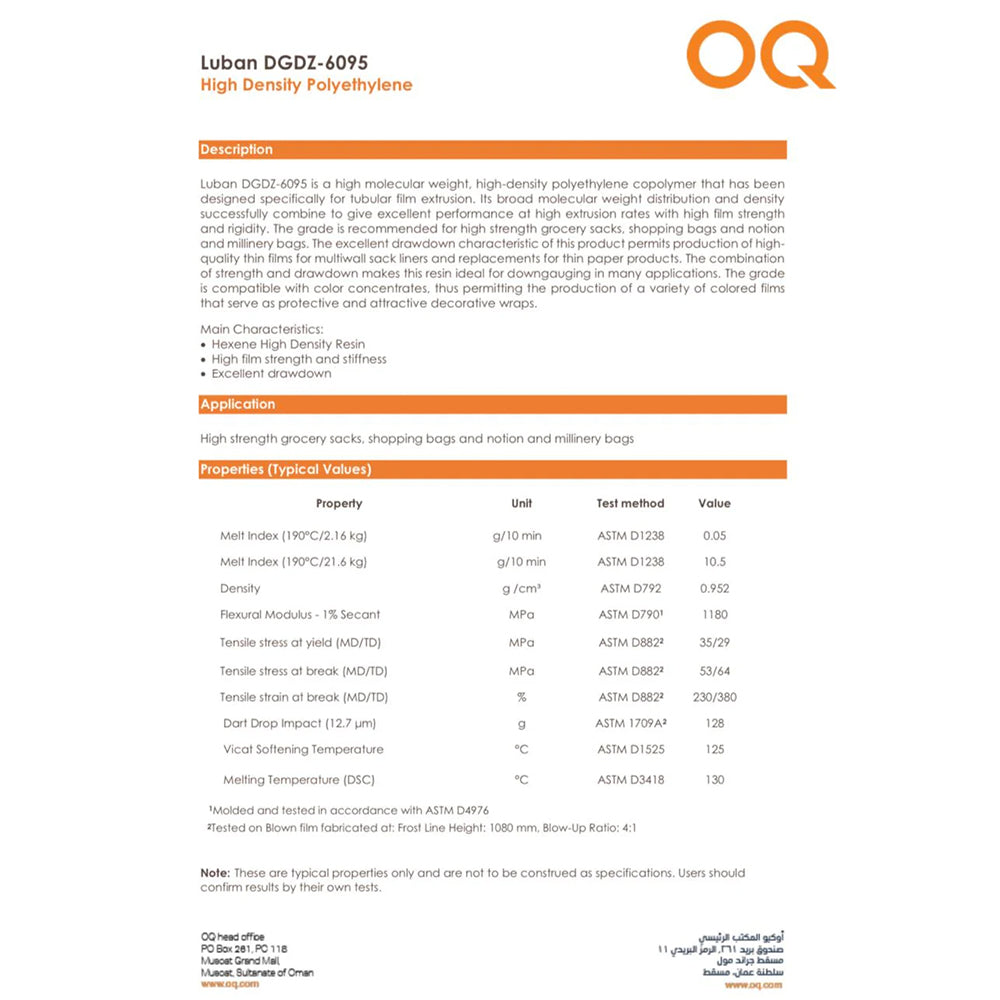 OQ HDPE 6095 High-Density Polyethylene | Polymer in Stock