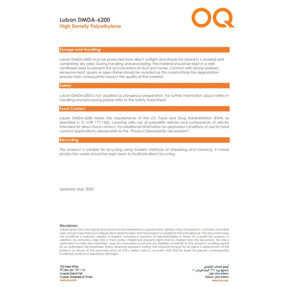 OQ HDPE 6200 Resin for Industrial Use | Polymer in Stock