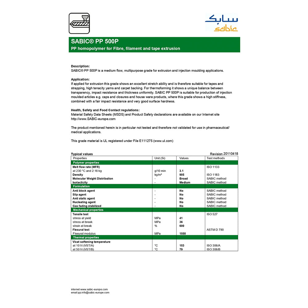 Sabic 500P Polypropylene Resin for Packaging & Molding | SABIC ...